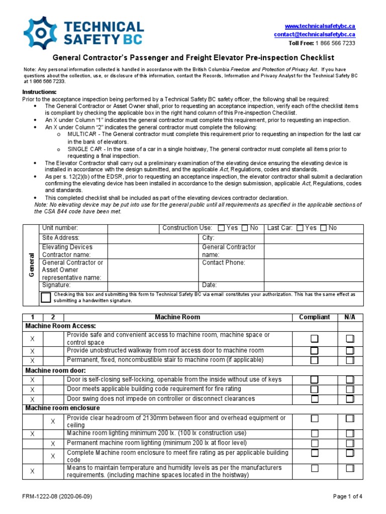 Passenger Elevator Pre-Inspection Checklist | PDF | Elevator | Door