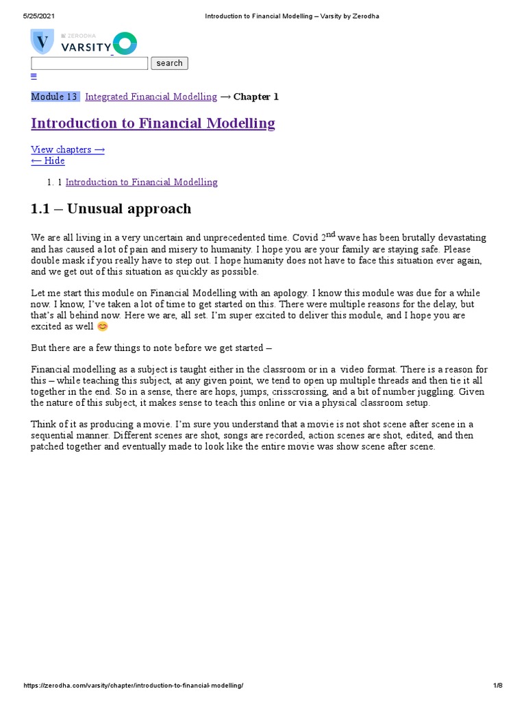 Introduction To Financial Modelling - Varsity by Zerodha | PDF ...
