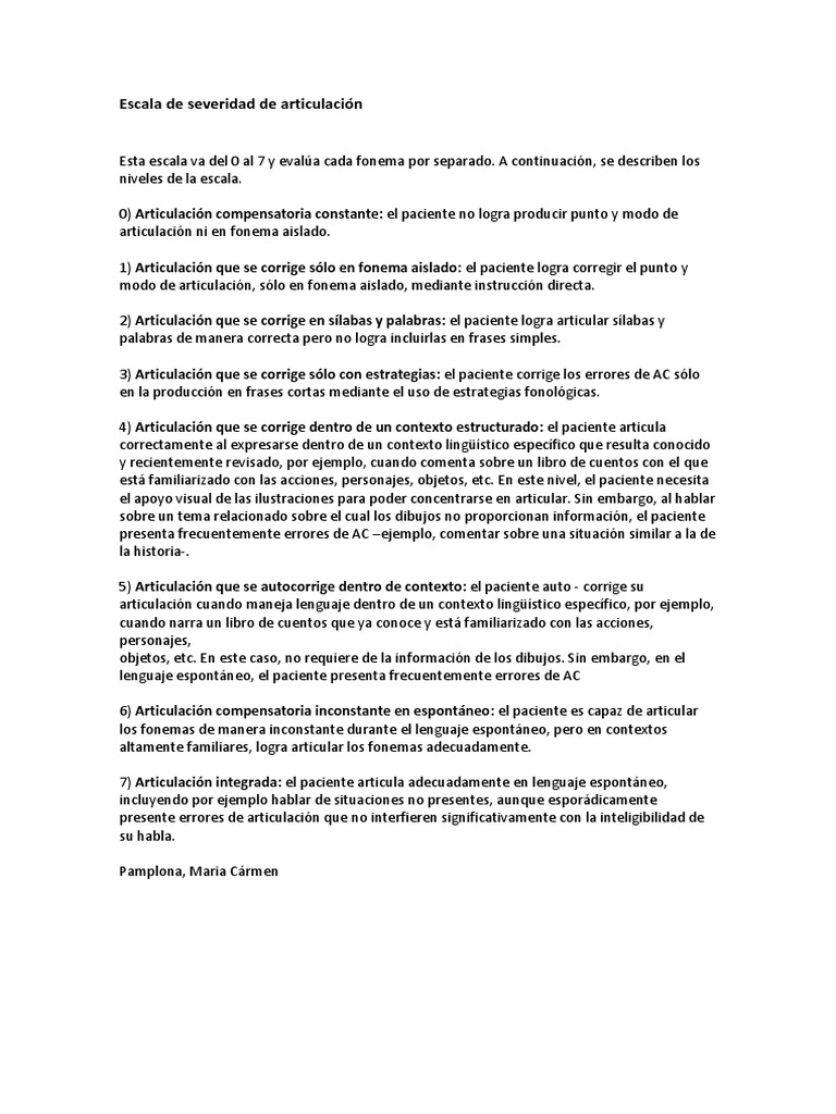 Escala de Severidad en Articulación | PDF