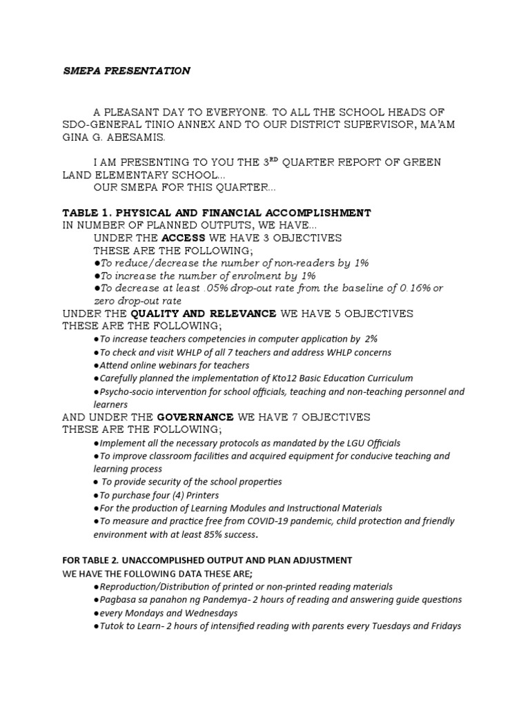 Smepa Explanation | PDF | Teachers | Schools