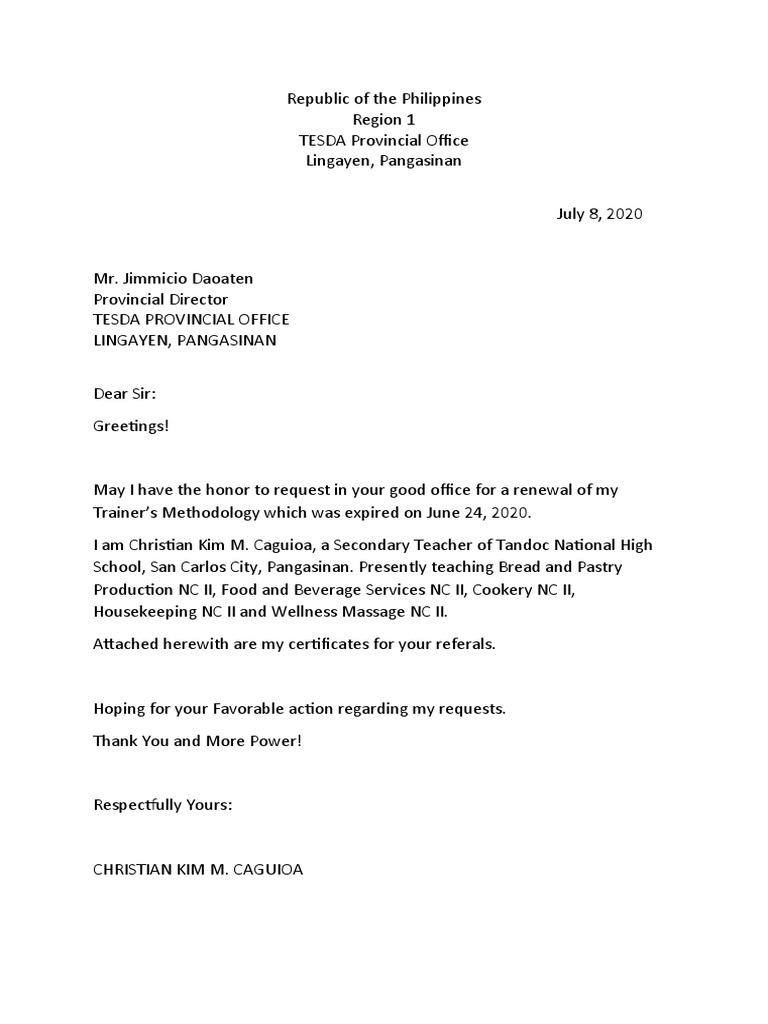 Request Letter Tesda | PDF