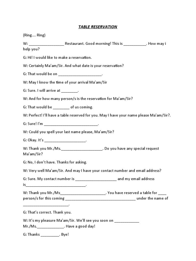 Table Reservation Script | PDF
