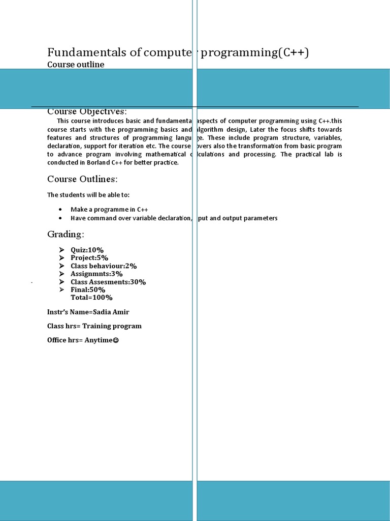 Fundamentals of Computer Programming (C++) : Course Objectives | PDF ...