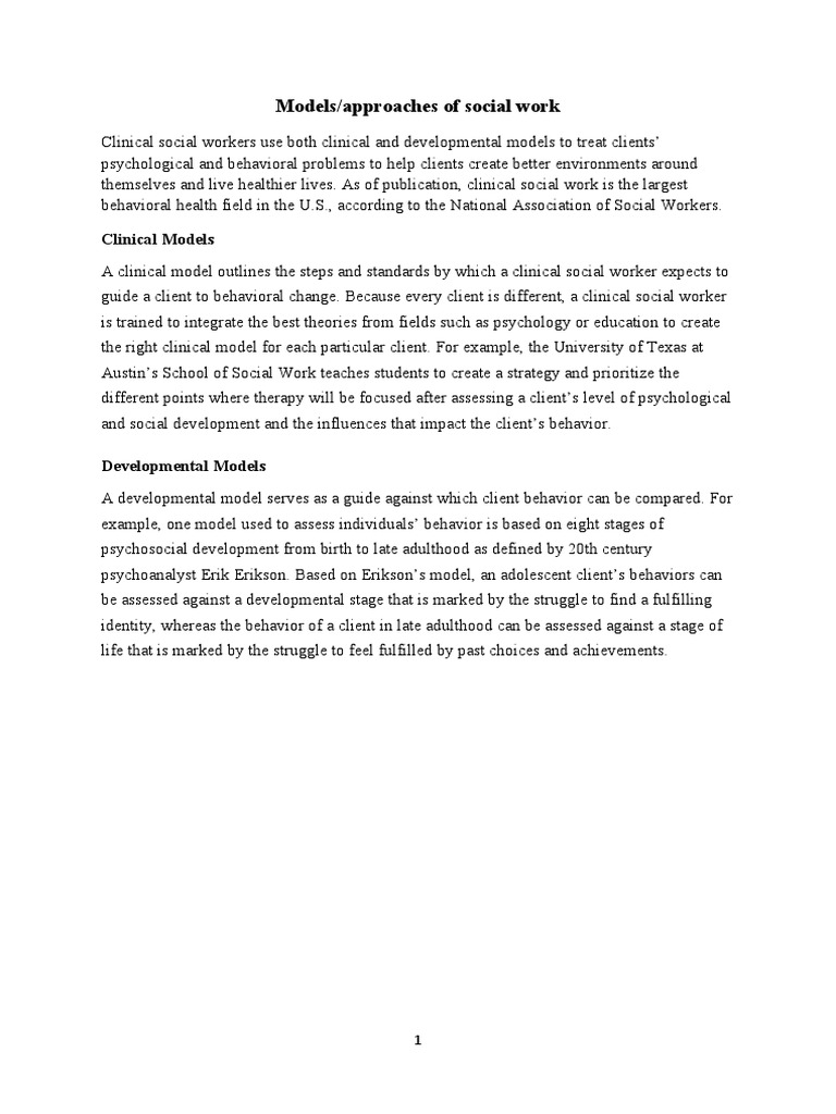 Models of Clinical Social Work: An Overview of Key Approaches Used to ...