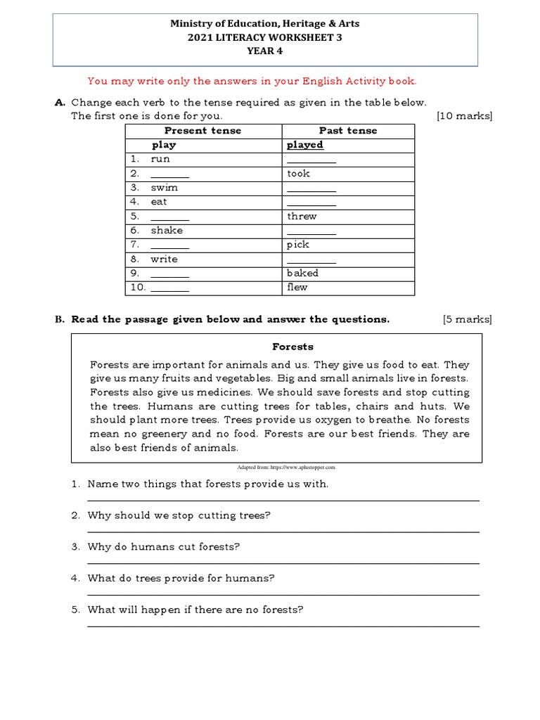 You May Write Only The Answers in Your English Activity Book | PDF