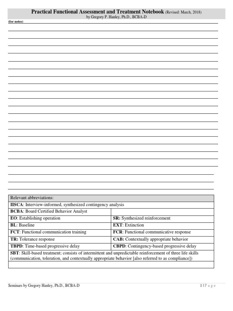 Practical Functional Assessment and Treatment Notebook: (Revised: March ...