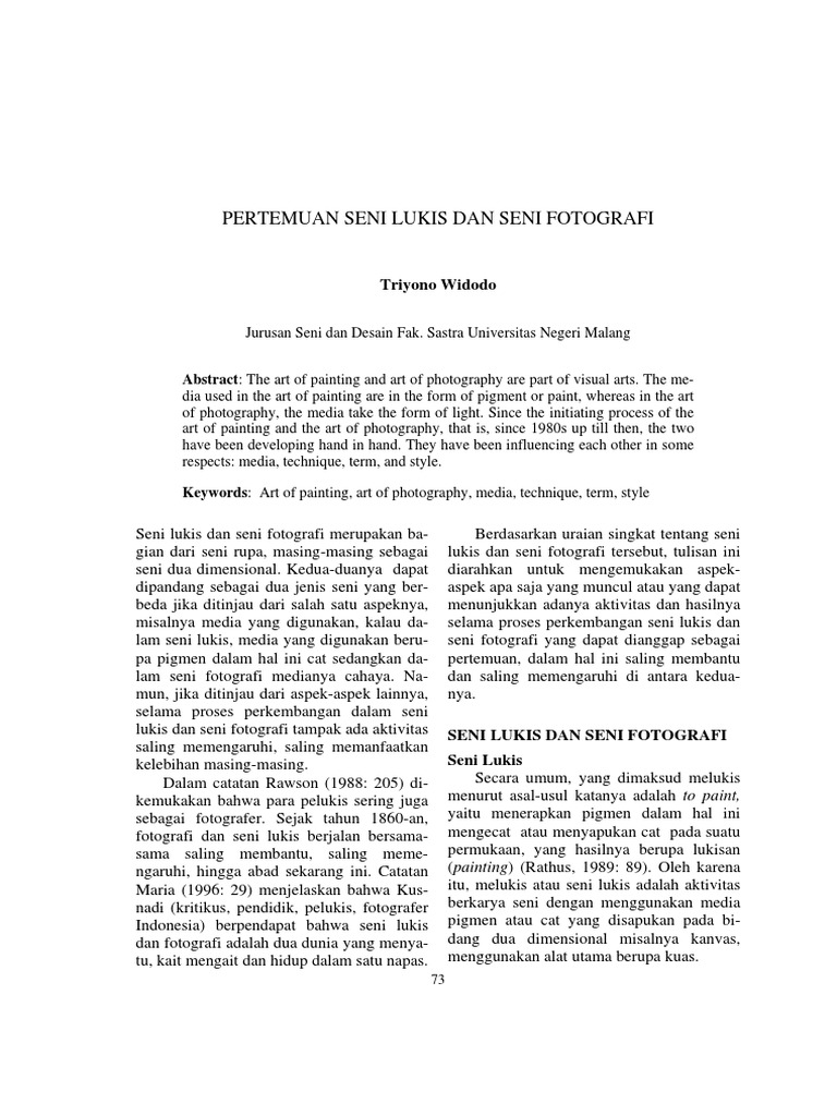 Pertemuan Seni Lukis Dan Seni Fotografi Triyono Widodo | PDF
