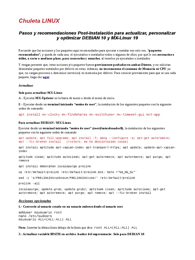 Chuleta-comandos-Linux Español | PDF | Software de la aplicacion | Desarrollo de software