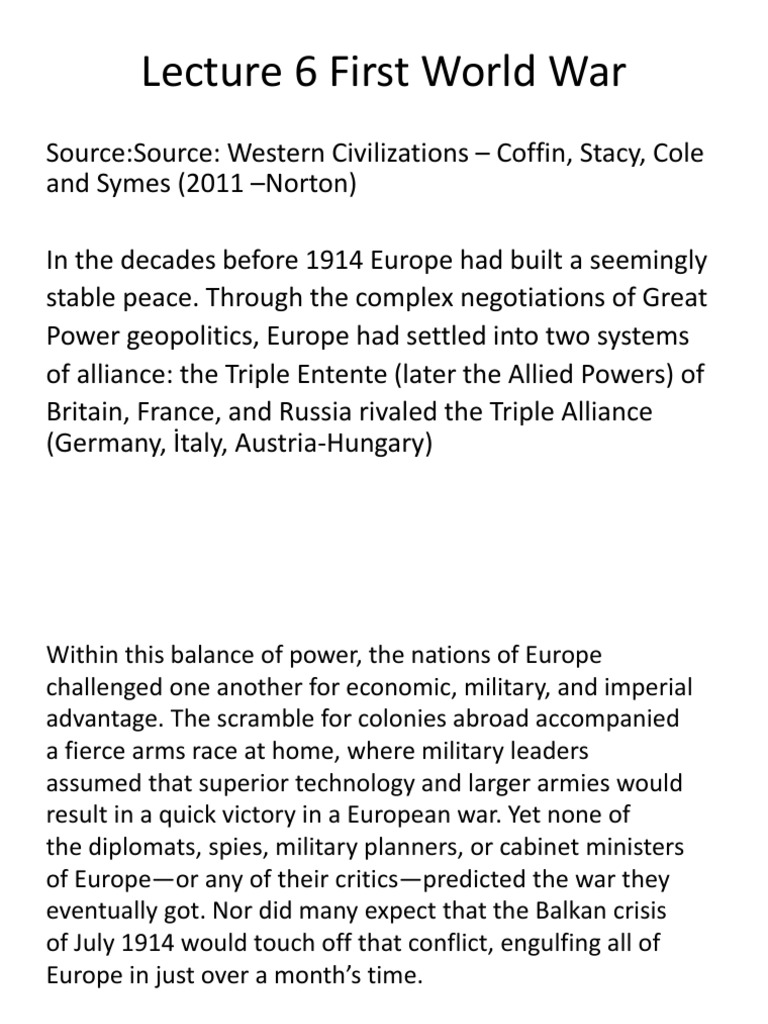 Lecture 6 First World War | PDF | World War I | Austria Hungary