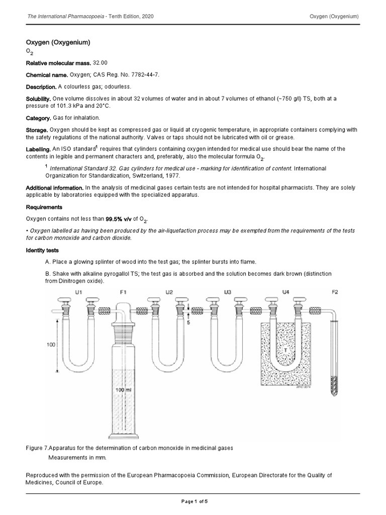 Oxygen (Oxygenium) : The International Pharmacopoeia - Tenth Edition ...