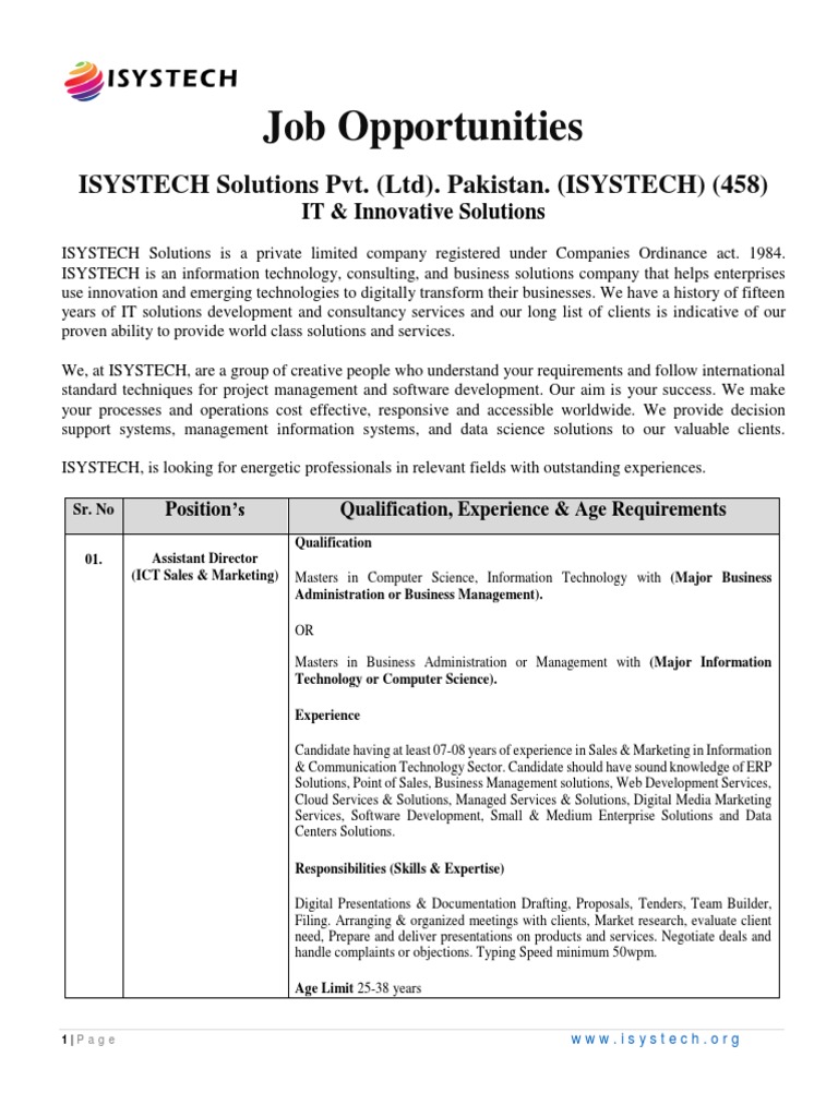 Job Opportunities: ISYSTECH Solutions Pvt. (LTD) - Pakistan. (ISYSTECH ...