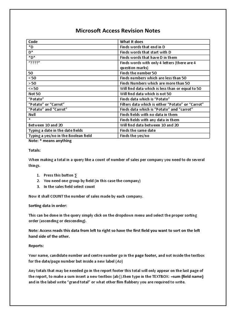 Access Revision Notes: Queries vs Reports | PDF | Computer Science ...