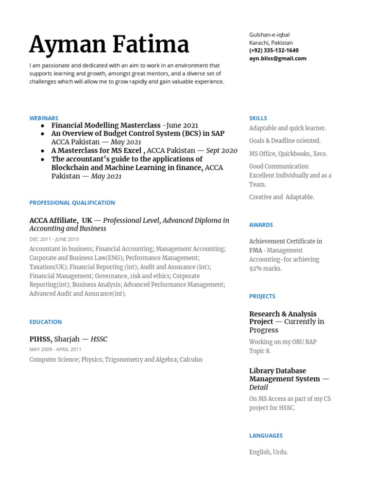 Resume - Ayman Fatima | PDF