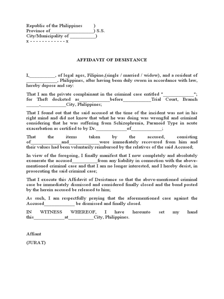 Affidavit of Desistance Template | PDF