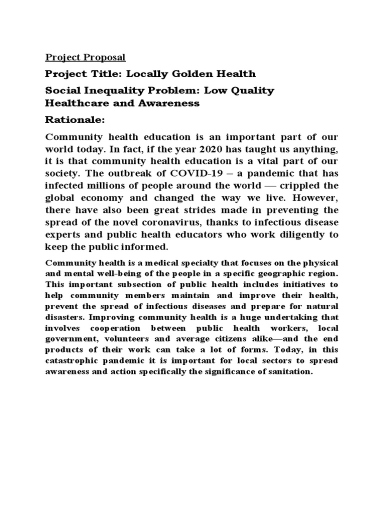 Project Proposal | PDF | Public Health | Health Care