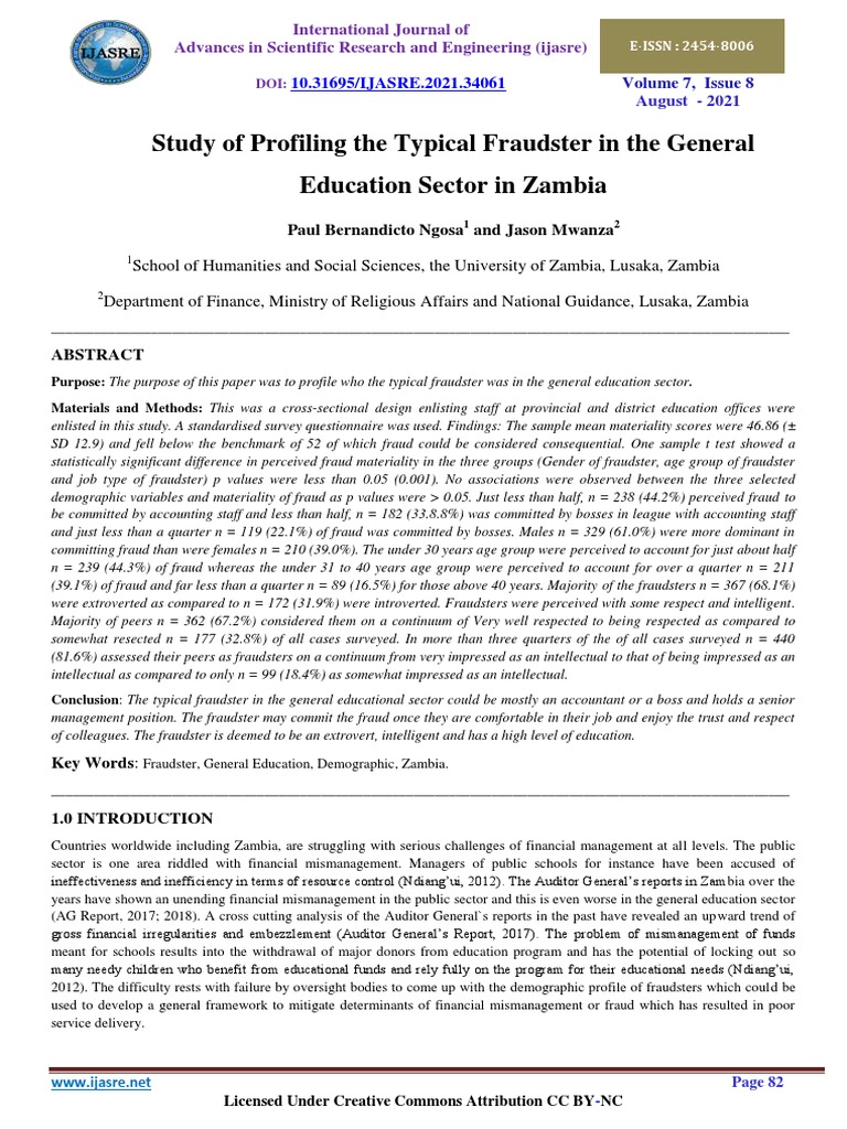 Profiling Fraudsters in Zambian Education | PDF | Extraversion And ...