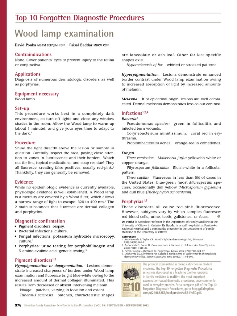 Wood Lamp Examination: Top 10 Forgotten Diagnostic Procedures | PDF ...