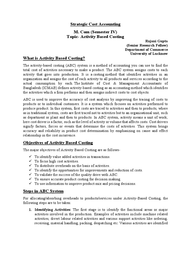 Activity-Based Costing Overview | PDF | Cost | Marketing