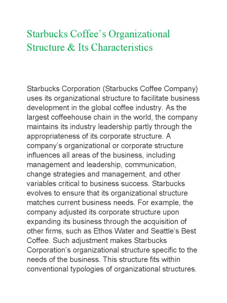 Starbucks Coffee's Organizational Structure & Its Characteristics | PDF ... Starbucks Coffee's Organizational Structure & Its Characteristics | PDF ...