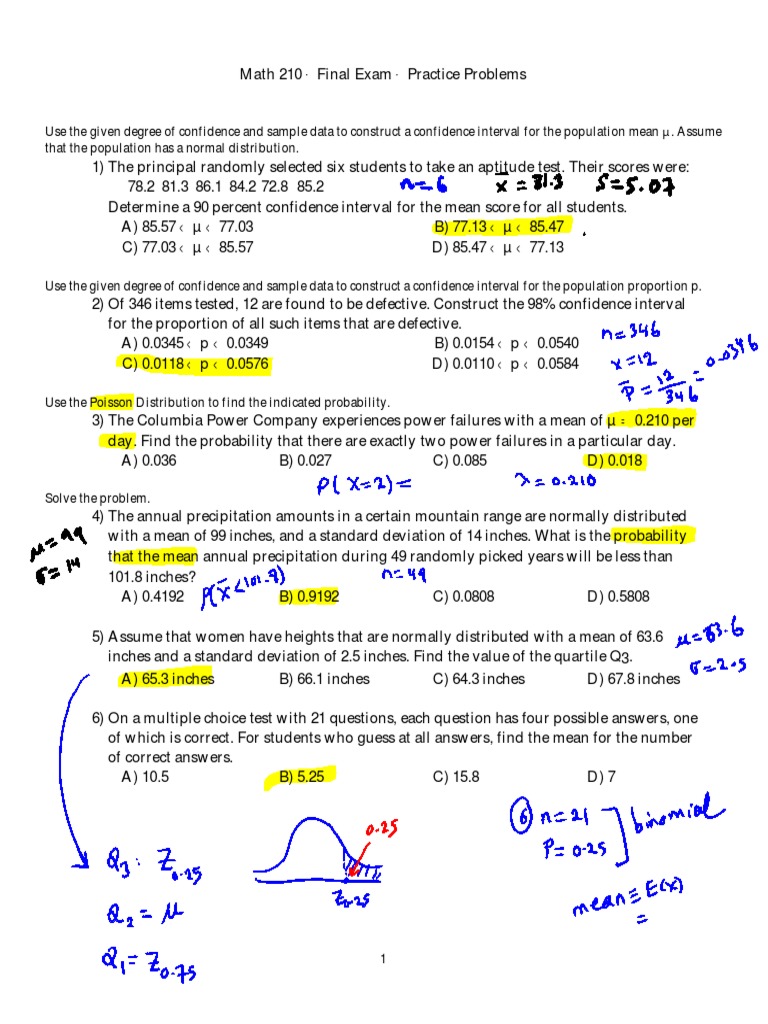 Practice Problems for Math 210 Final Exam: Confidence Intervals ...