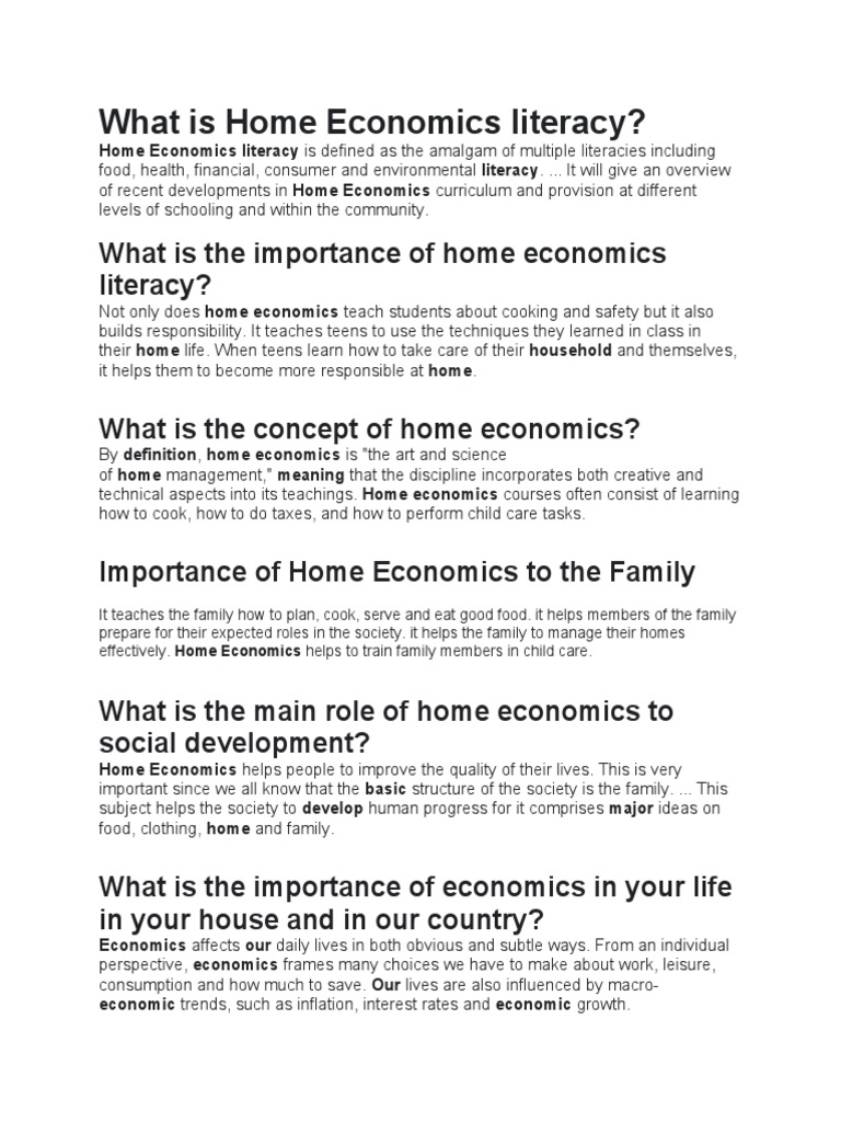 Understanding Home Economics Literacy | PDF | Food Processing | Home ...