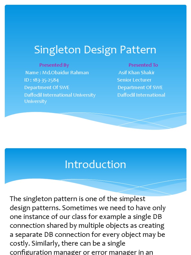 Singleton Design Pattern Presentation | PDF
