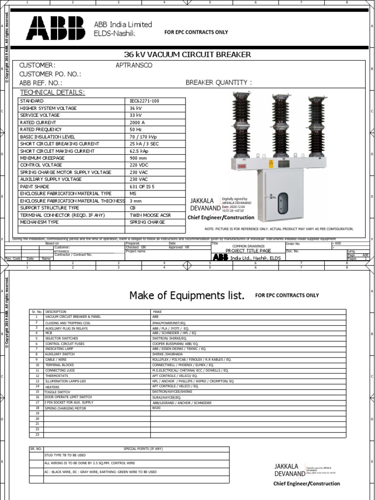 ABB India Limited ELDS-Nashik: 36 KV Vacuum Circuit Breaker | PDF | Insulator (Electricity ...
