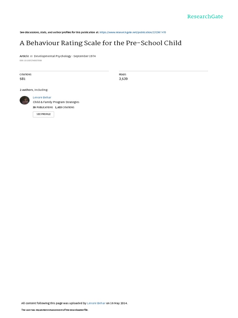 A Standardized Behavior Rating Scale for Screening Emotional Problems ...