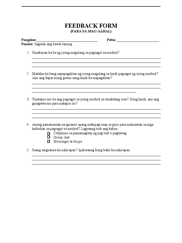 FEEDBACK FORM NO 1 para Sa Mag-Aaral | PDF