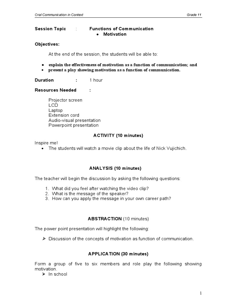 Functions of Communication-Motivation | PDF