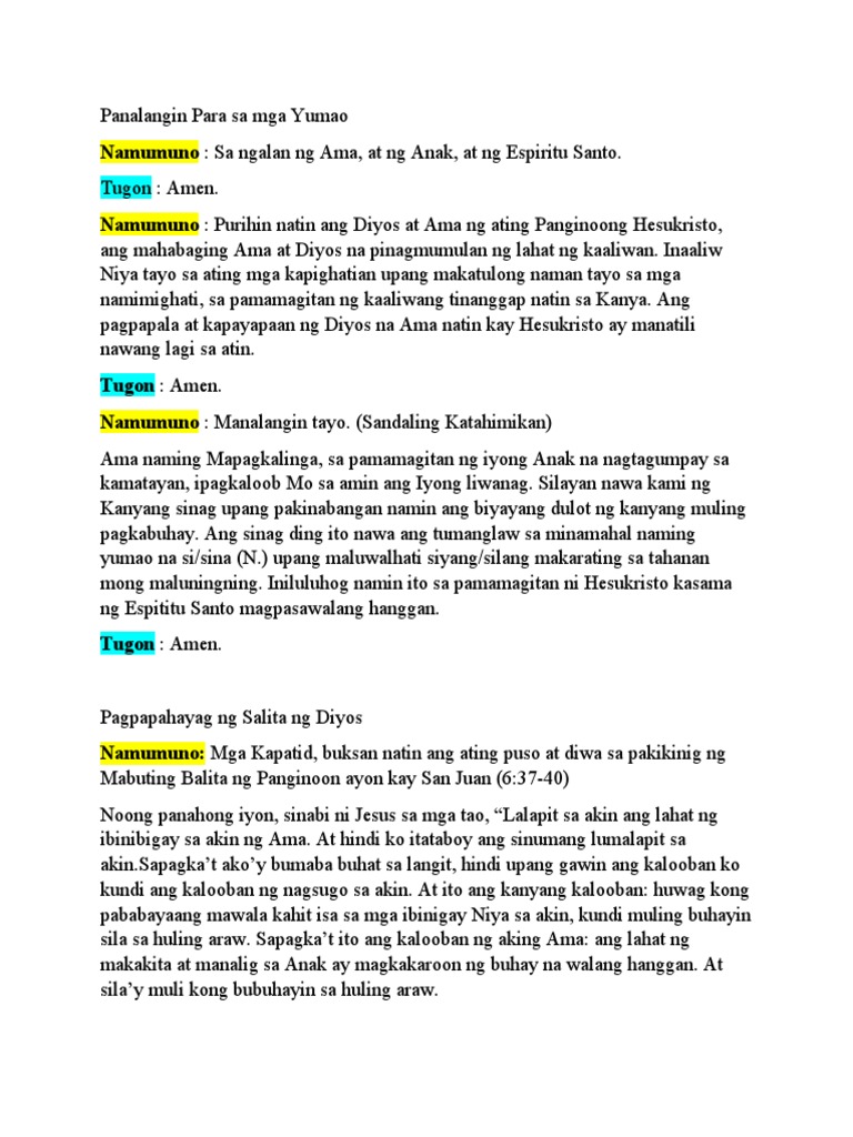 Panalangin para Sa Mga Yumao | PDF