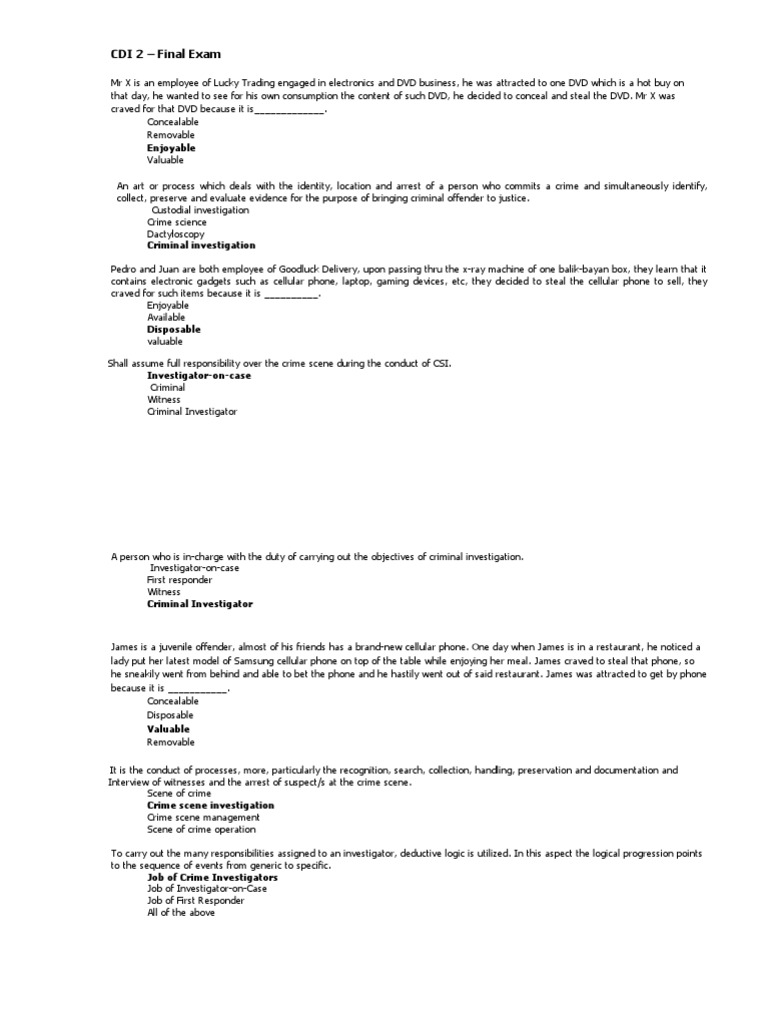 CDI 2 - Final Exam: Enjoyable | PDF | Robbery | Crime Scene