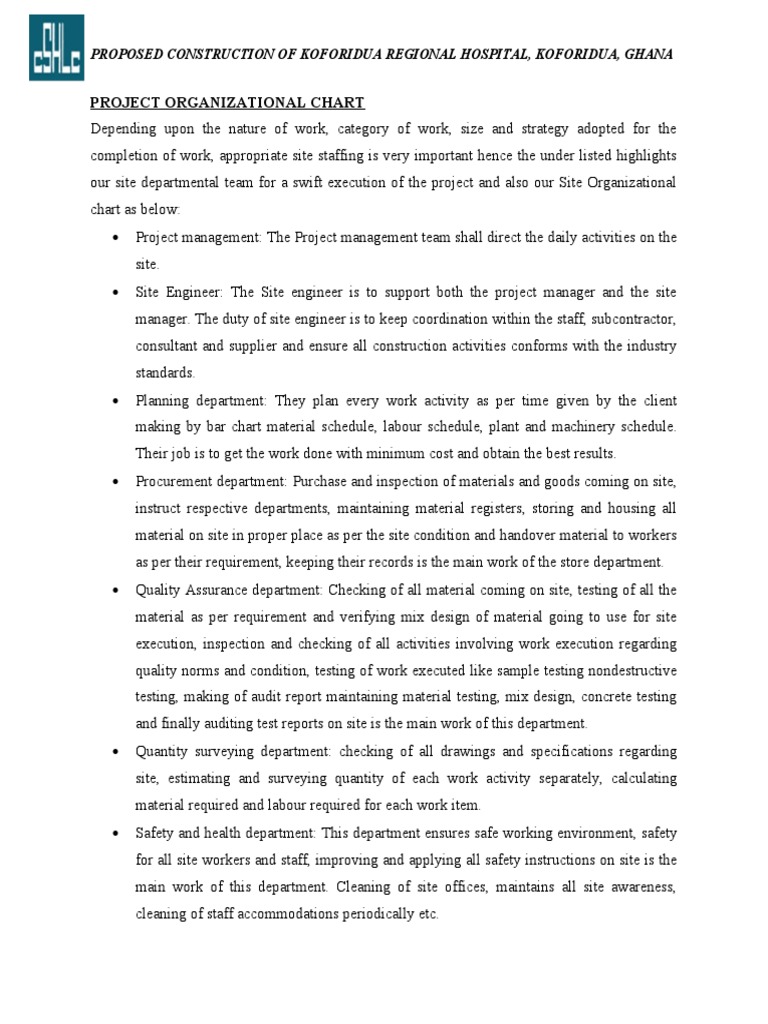 Project Organizational Chart & Mobilization Times For Staff | PDF ...