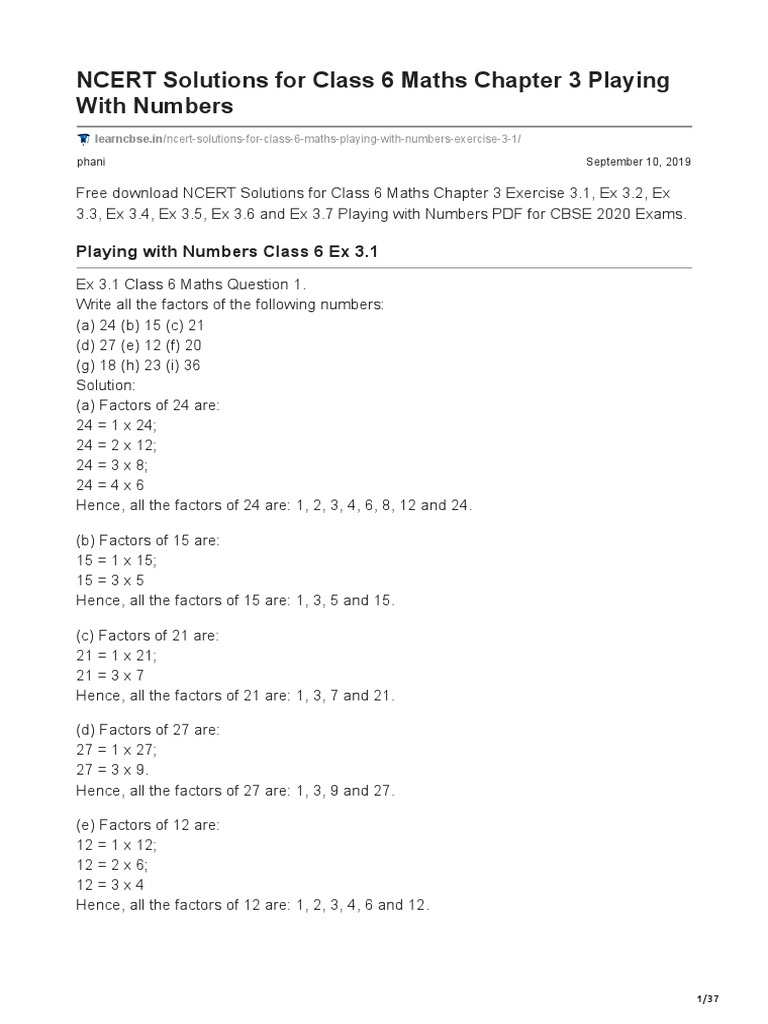Class 6 Maths Chapter 3 Playing With Numbers | PDF | Prime Number | Numbers