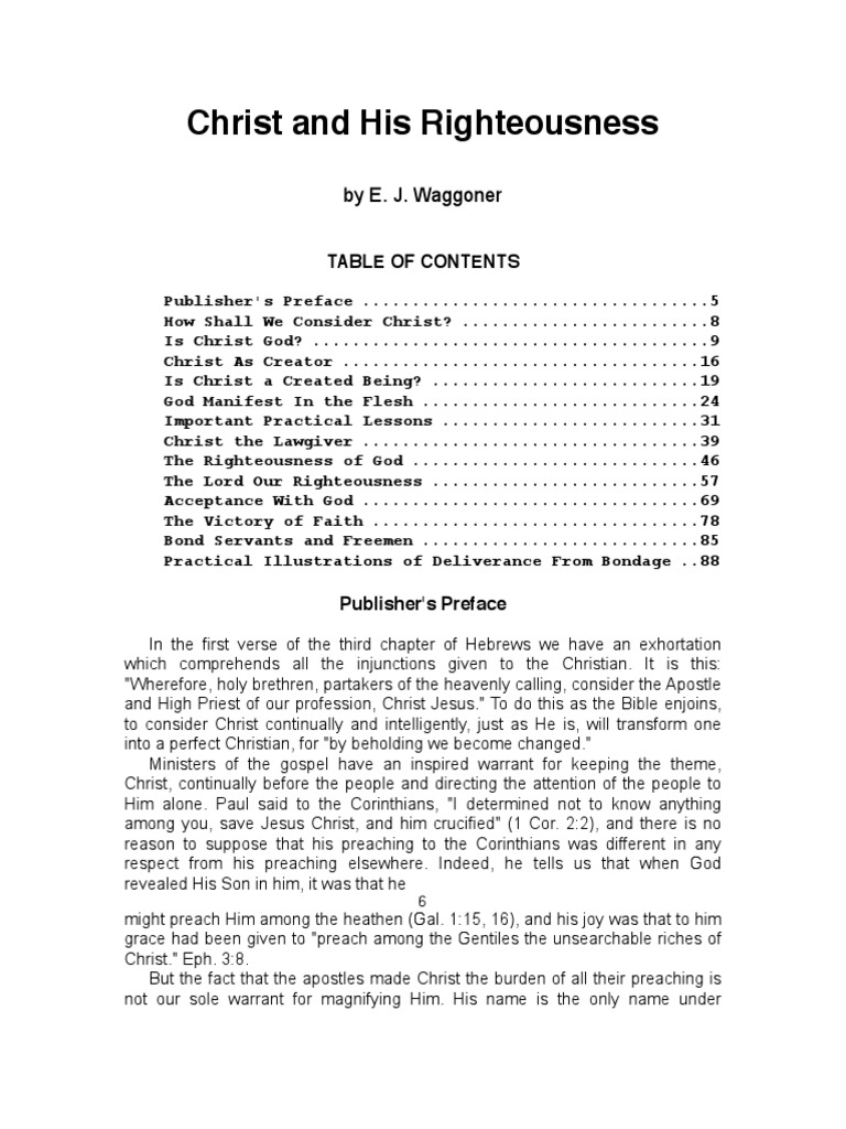 Waggoner (EJ) - Christ and His Righteousness | PDF | God The Father | Jesus