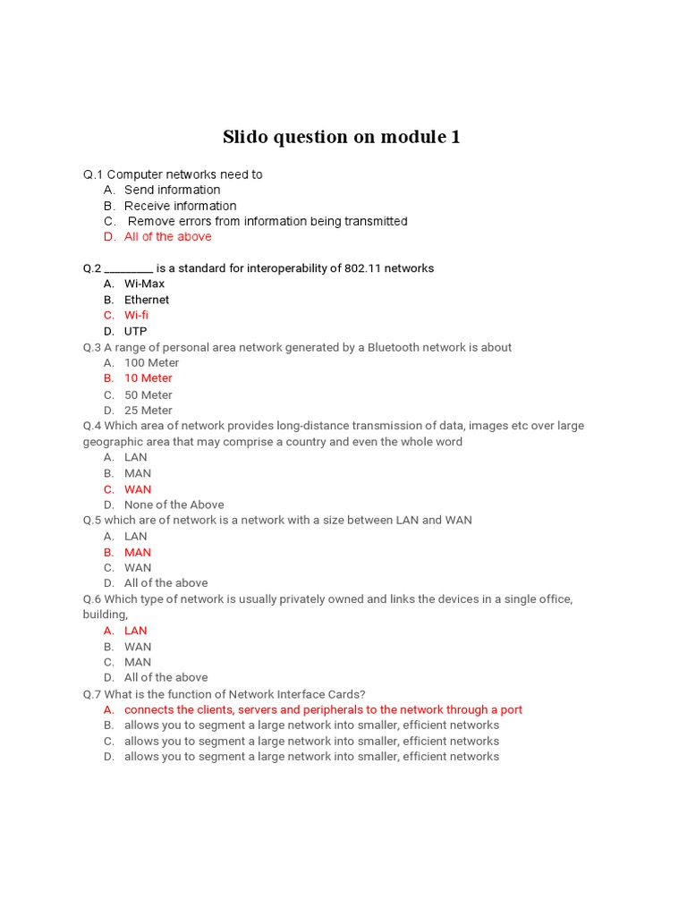 Slido Question On Module 1 | PDF | Computer Network | Osi Model