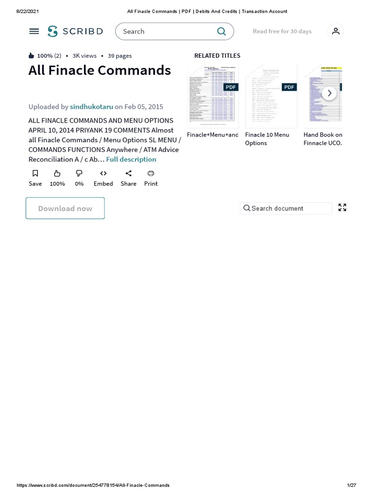All Finacle Commands - PDF - Debits and Credits - Transaction Account ...