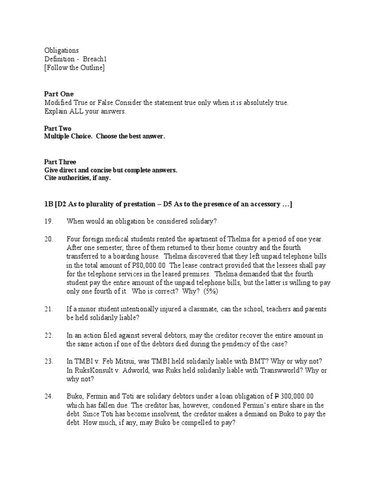 Obligations and Solidary Liability: An Analysis of Questions Regarding ...