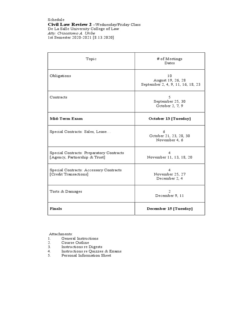 Class Schedule CLR2 WF DLSU 1st2020 PDF | PDF