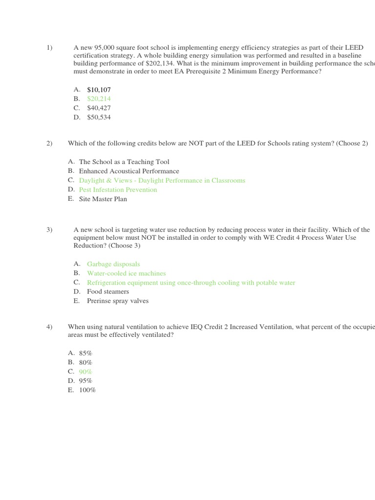 Leed GA Practice Questions - Answers | PDF | Leadership In Energy And ...