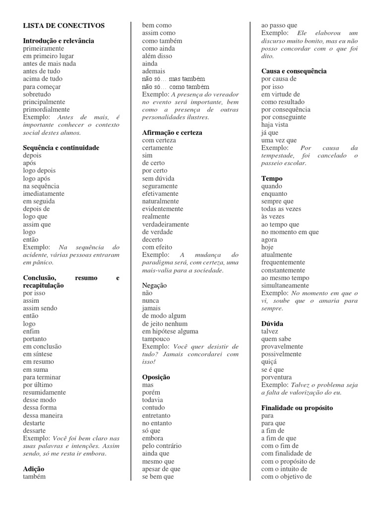 Lista de Conectivos | PDF | Tempo | Plural