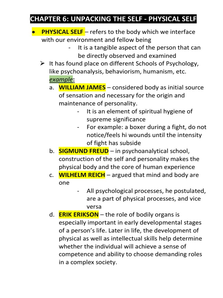 Chapter 6: Unpacking The Self - Physical Self: Example | PDF ...