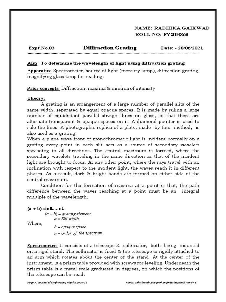 Diffraction Grating: Prior Concepts: Diffraction, Maxima & Minima of ...