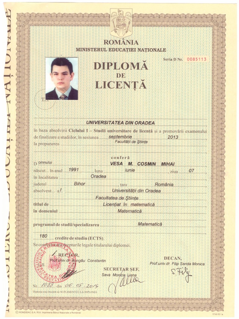 Diploma Licenta Matematica | PDF