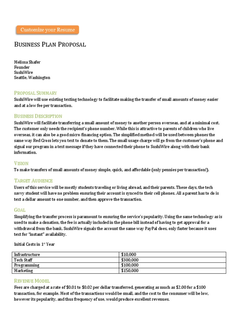 Business Plan Proposal | PDF | Fee | Copyright