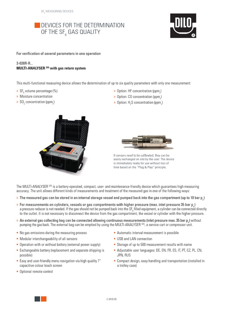 DILO 3-038R-R303 SF6 Multi-Analyzer Manual | PDF | Calibration | Metrology