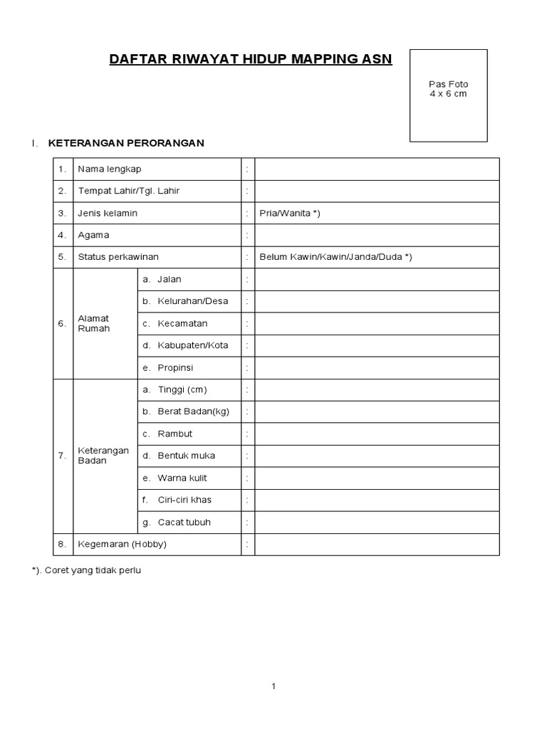 Daftar Riwayat Hidup Asn | PDF