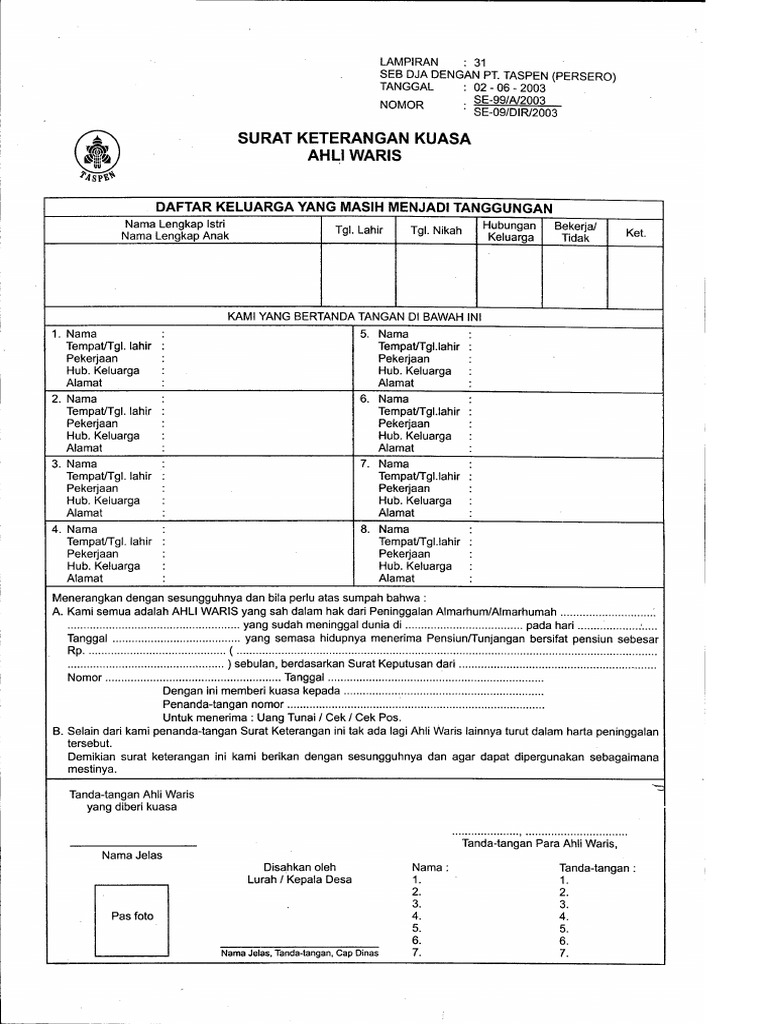 3.form Surat Keterangan Kuasa Ahli Waris | PDF