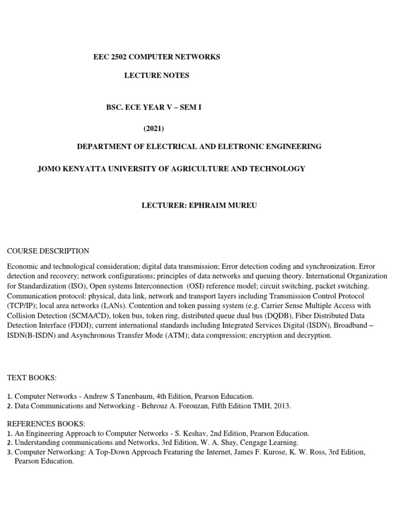 Eec 2502 Computer Networks Lecture 1 | PDF | Network Topology ...