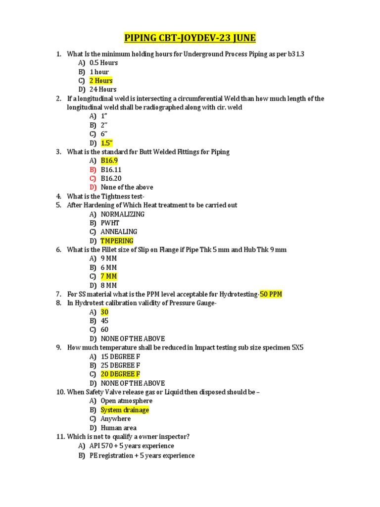 CBT Piping Questions | PDF | Pipe (Fluid Conveyance) | Applied And Interdisciplinary Physics